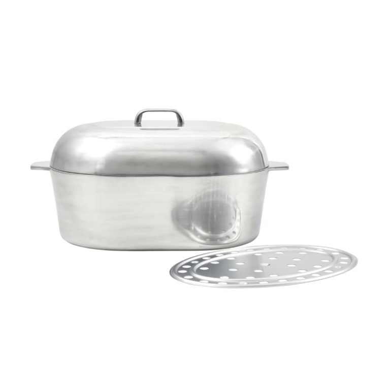 IMUSA 18in H. Cajun Cast Aluminum Oval Roaster with Lid & Tray - Imusa